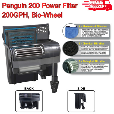 Penguin 200 Power Filter 200GPH, Bio-Wheel, Multi-Stage Filtration for ...