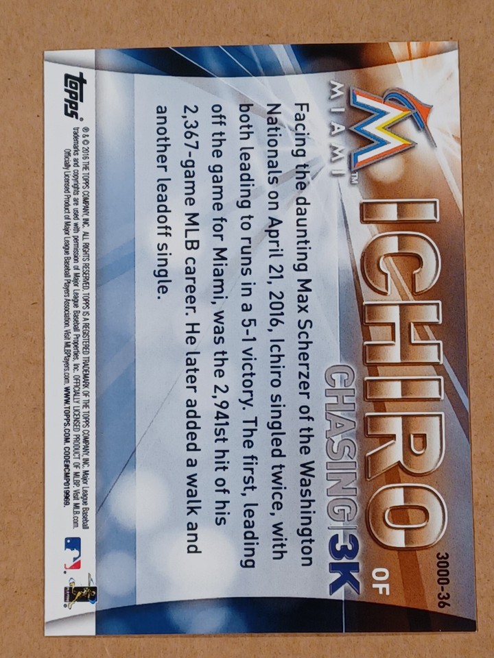 2016 Topps Update Chasing 3000 Ichiro Suzuki Ichiro #3000-36 | eBay