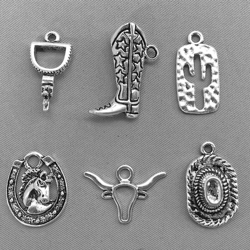 Western Cowgirl Yipee Ki-Yay Charm Bundle Silver Plated Mixed Charms Q6 ...