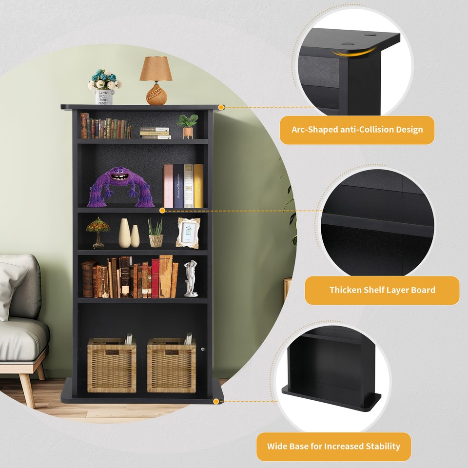 5 Layers CD Media Storage Cabinet DVD Book Shelf Adjustable Home Office ...
