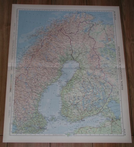 1955 VINTAGE MAP OF FINLAND SWEDEN NORWAY RUSSIA BALTIC SEA / SCALE 1:2 ...