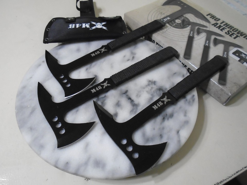 M48 Triple Throwing Axe Set 3 Tomahawks Axes Spike Knife Full Tang ...