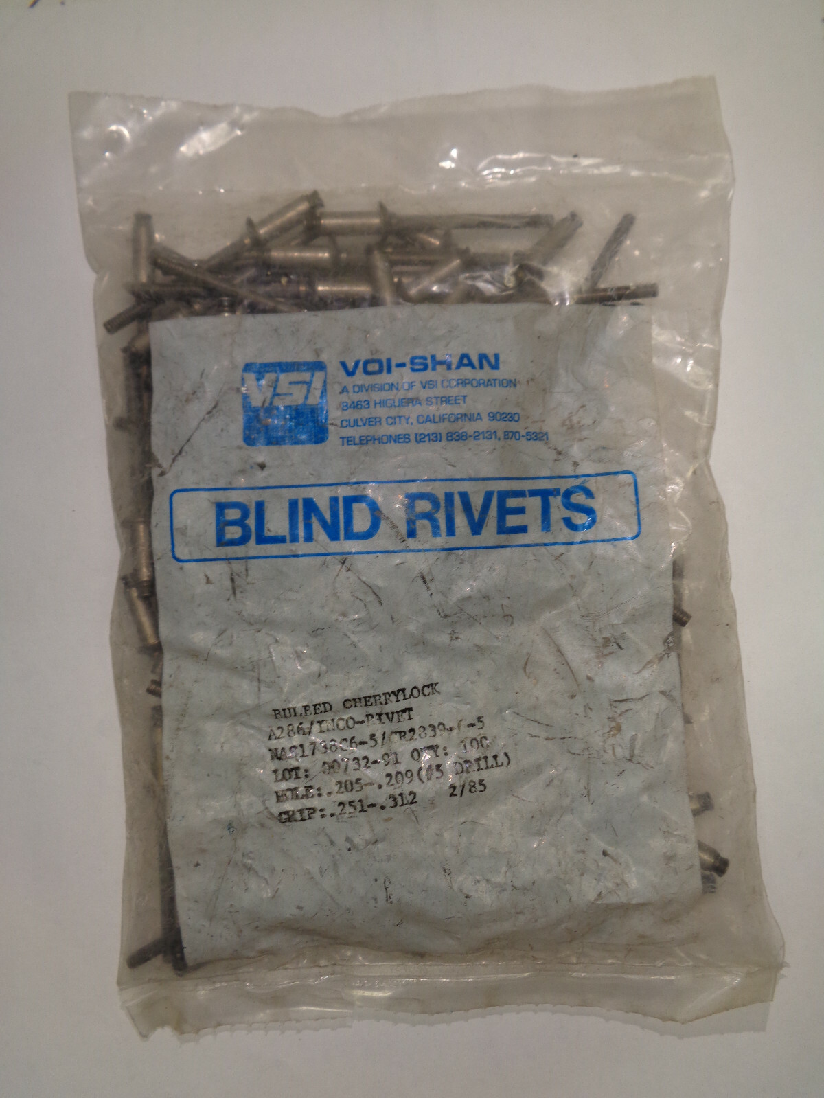 AIRCRAFT CHERRYLOCK INCONEL RIVETS CR2839-6-5 S/A NAS1738C6-5 (100 EACH ...