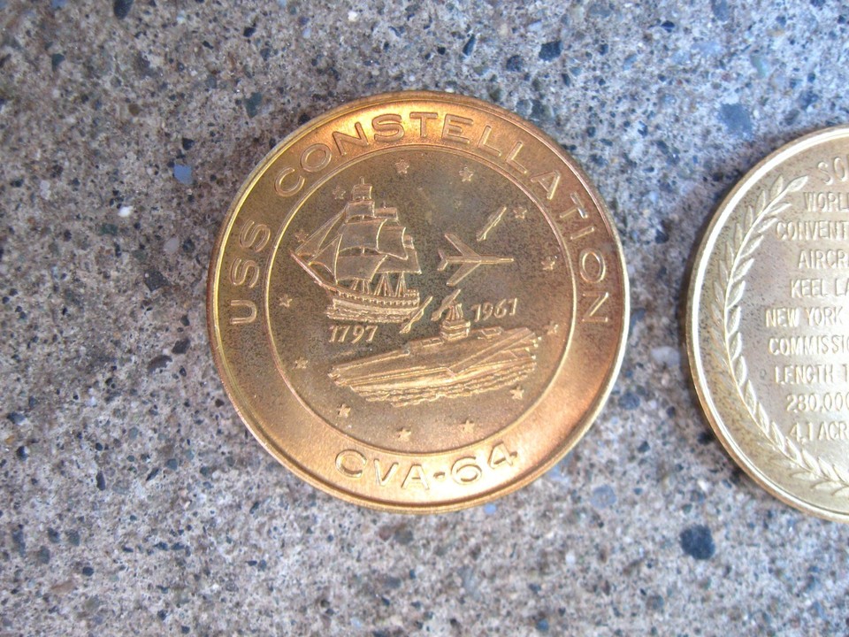 USS Constellation CVA-64 souvenir coin. Connie. Minted 1965. 1.25 inch ...