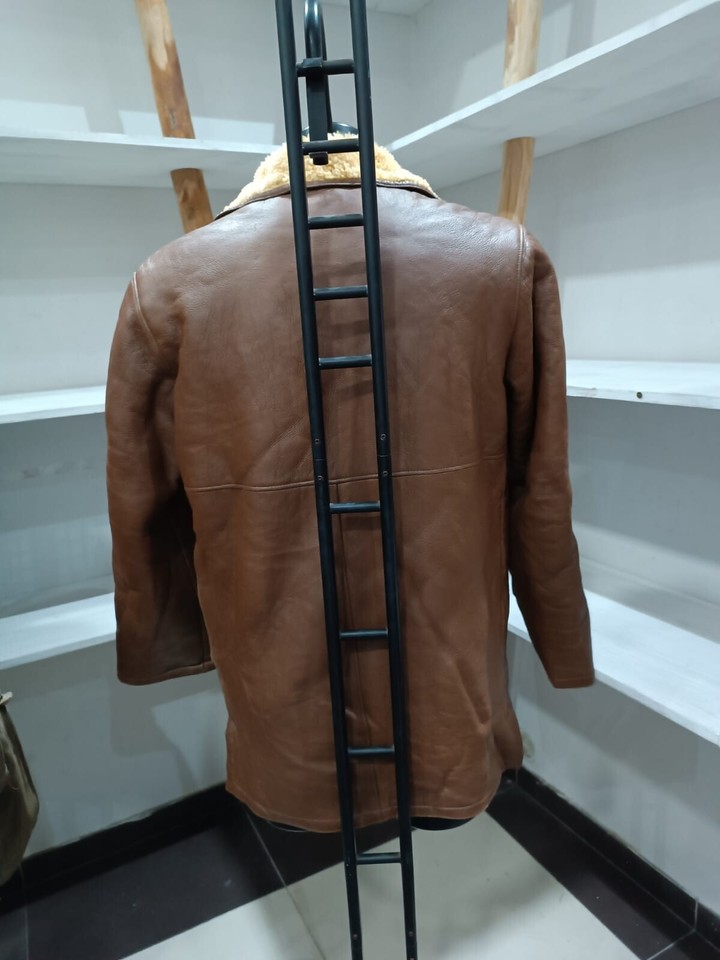 Pre-Owned Shearling Sheepskin Jacket Men Size 46 Brown XXR73L | eBay