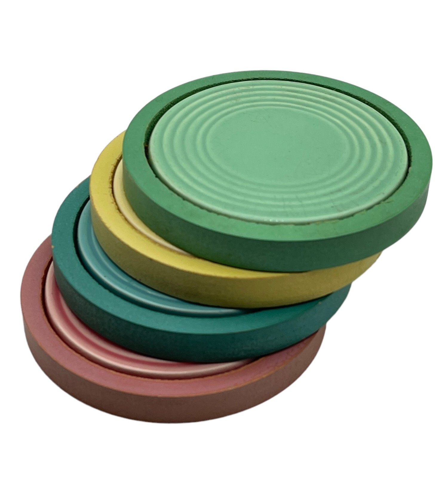 Vtg Fiestaware Coaster Set Lot of 4 Green Pink Yellow Blue Stoneware ...