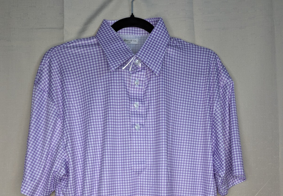 Collars & Co Men's Size Large Purple check Polo Stretch Shirt ...