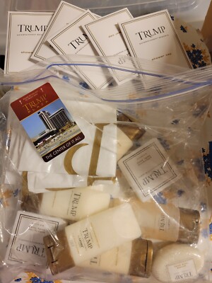 LOT 15 Vintage Trump Hotel Collectors Soap lotion shampoo Caps Bag Room ...