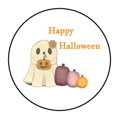 Cute Ghost Happy Halloween stickers, labels, tags, envelope seals | eBay