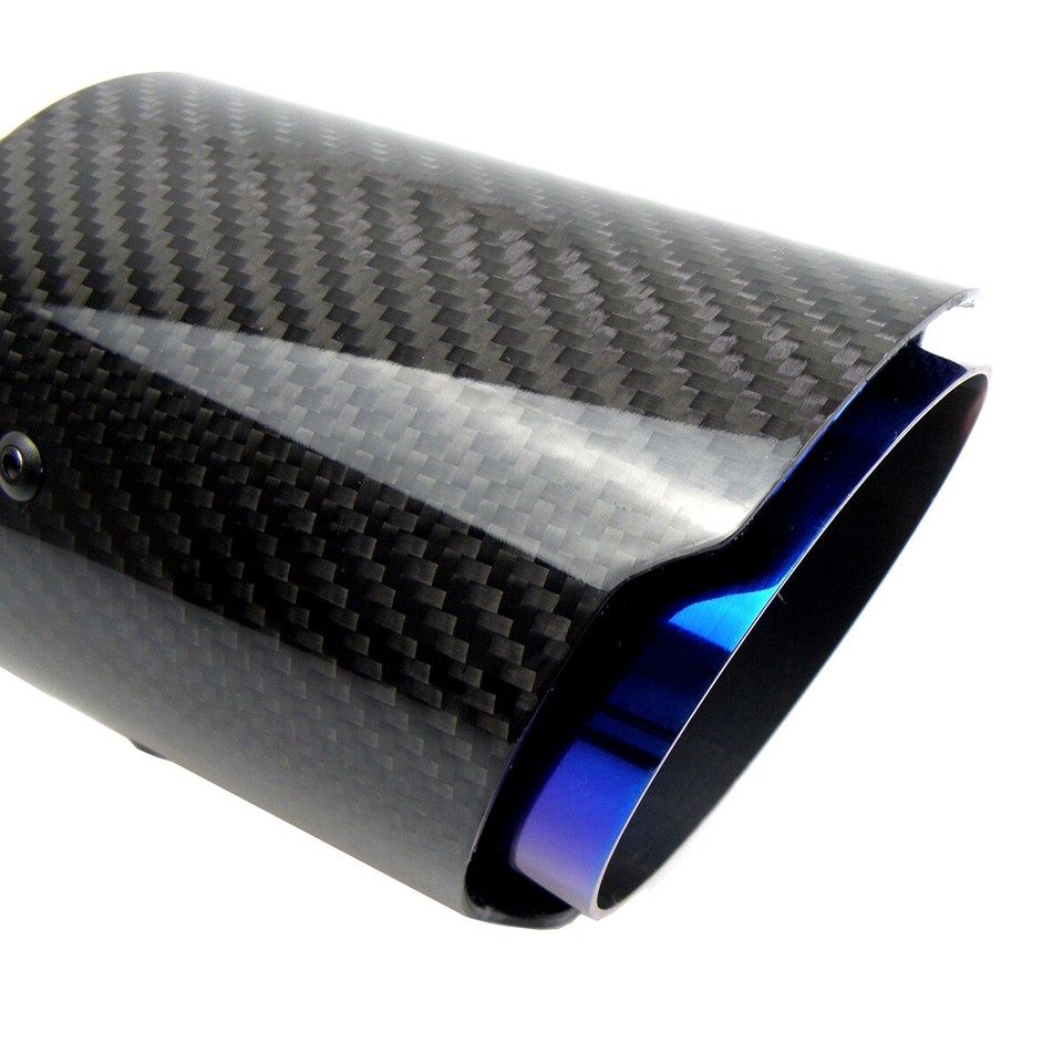 Glossy Twill Carbon Fibre Car Exhaust Tip Burnt Blue Stainless Steel ...