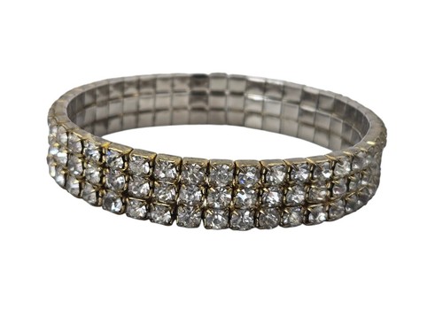 Vintage Three Row Rhinestone Stretch Bracelet | eBay