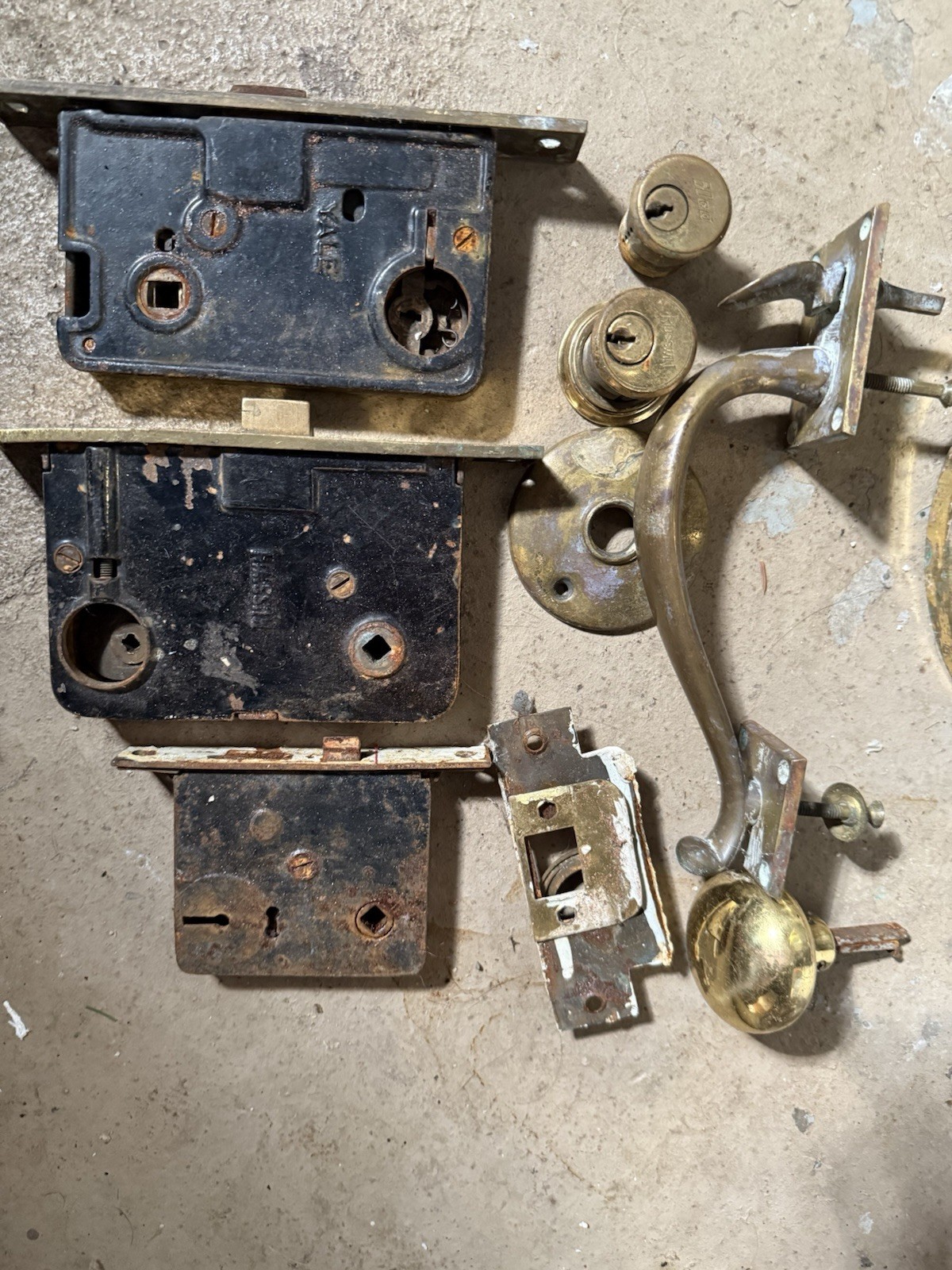 Lot of Old Antique Vintage Mortise Door Locks (3) Brass Handle, Misc ...