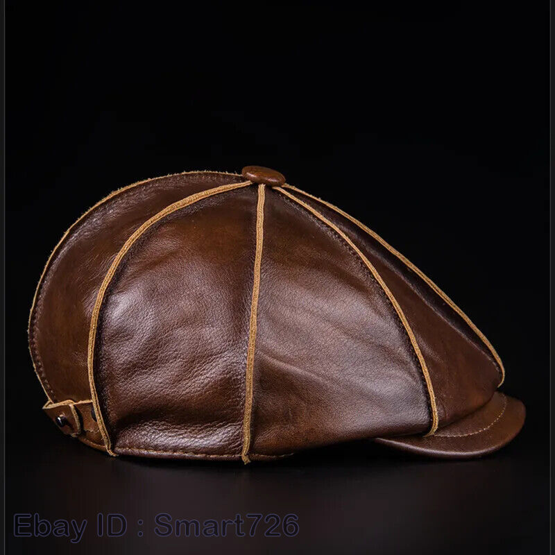 New Men's Leather Hat Genuine Leather Insulated Octagonal Hat Men's ...