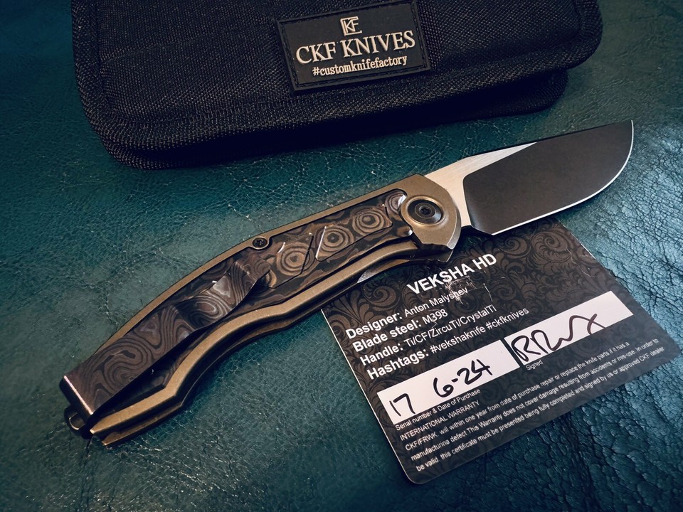 Custom Knife Factory (CKF) Veksha Knife Bronze Bi-Tone M398 Timascus Rare New | eBay