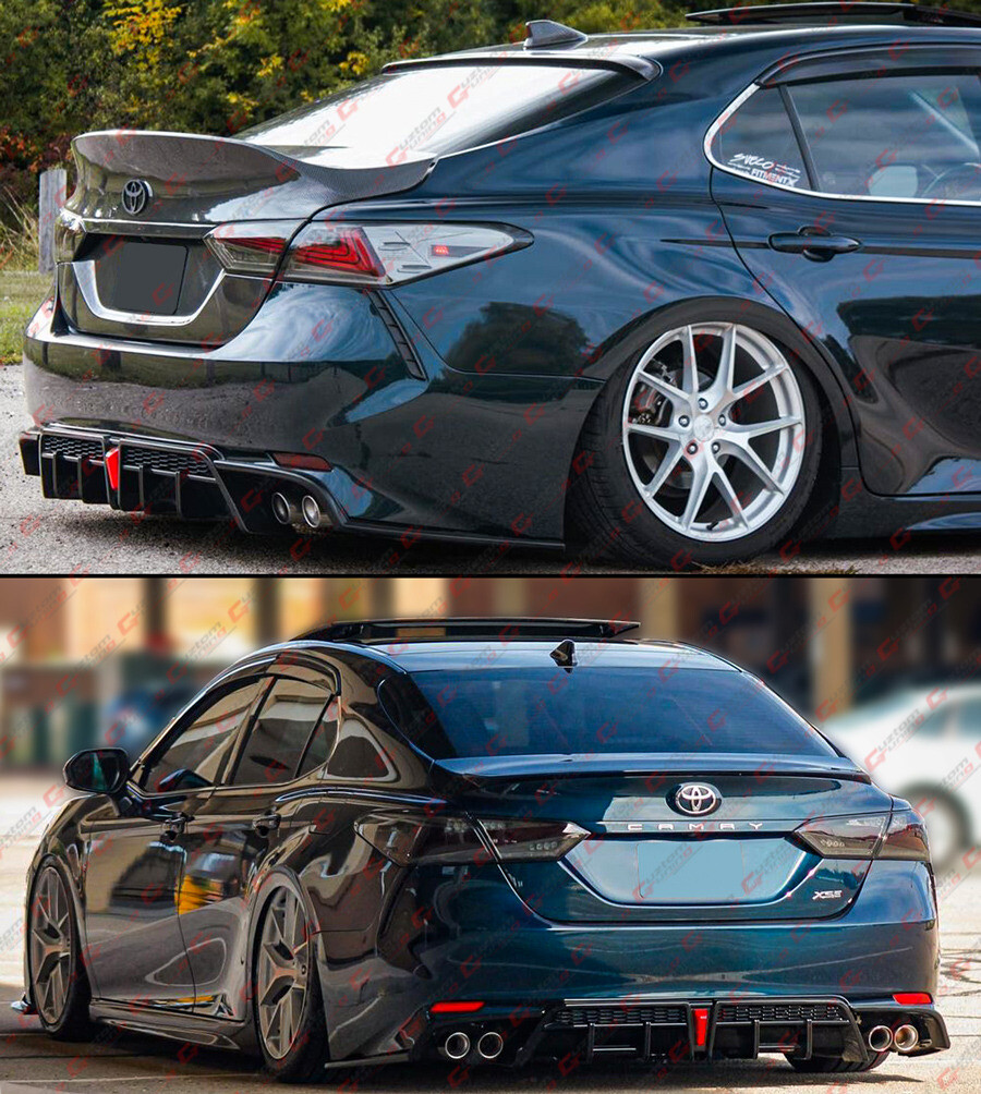 For 2018-2024 Toyota Camry SE XSE Gloss Black LED Rear Bumper Diffuser ...