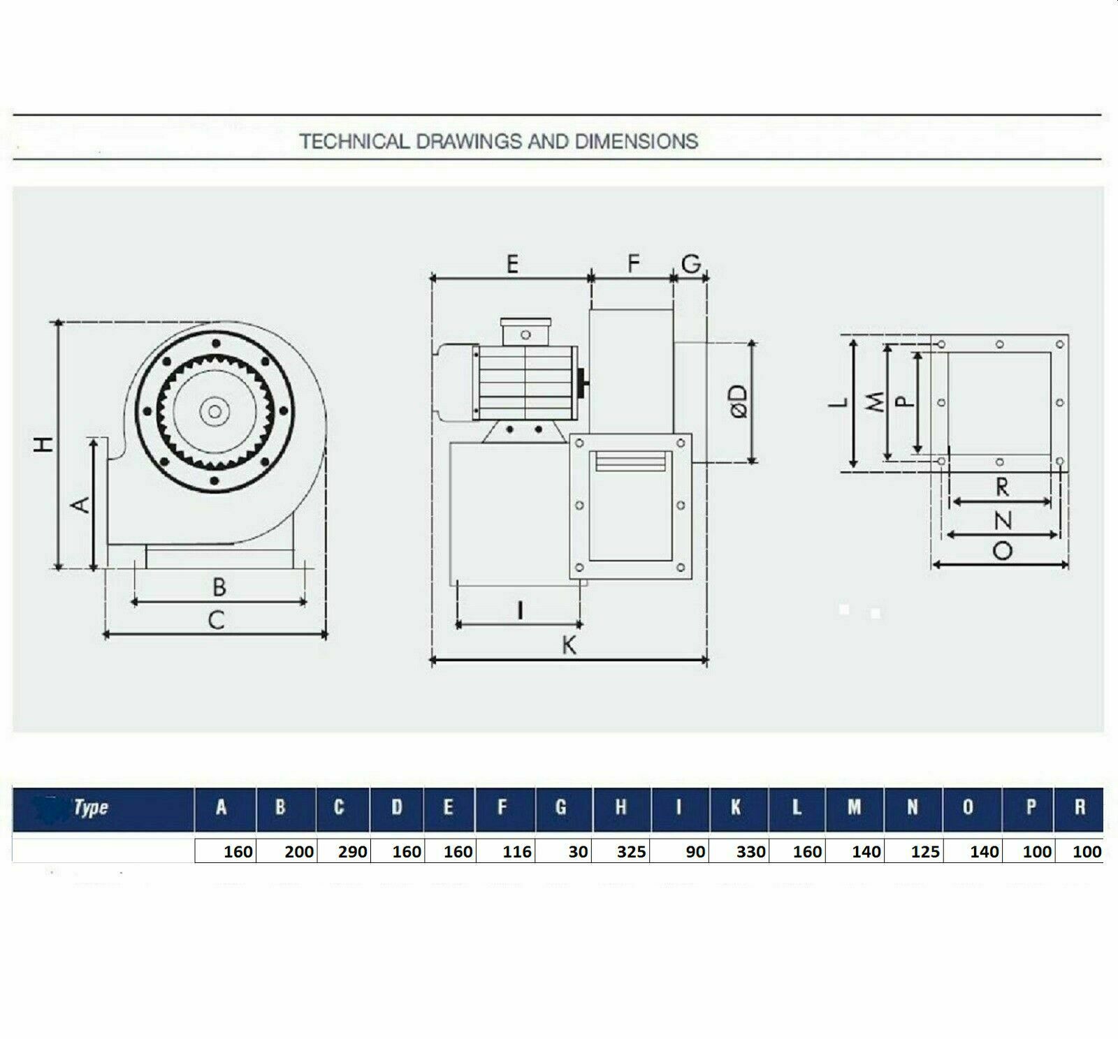 Industrie Radialventilator 230V Lüfter Motor Luftabsaugung Zentrifugal ...
