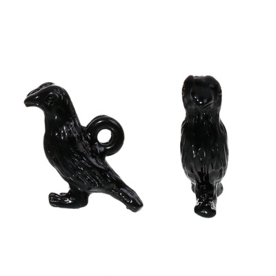 2 Crow Charms Black Enamel Halloween Pendants Gothic Jewelry Findings ...