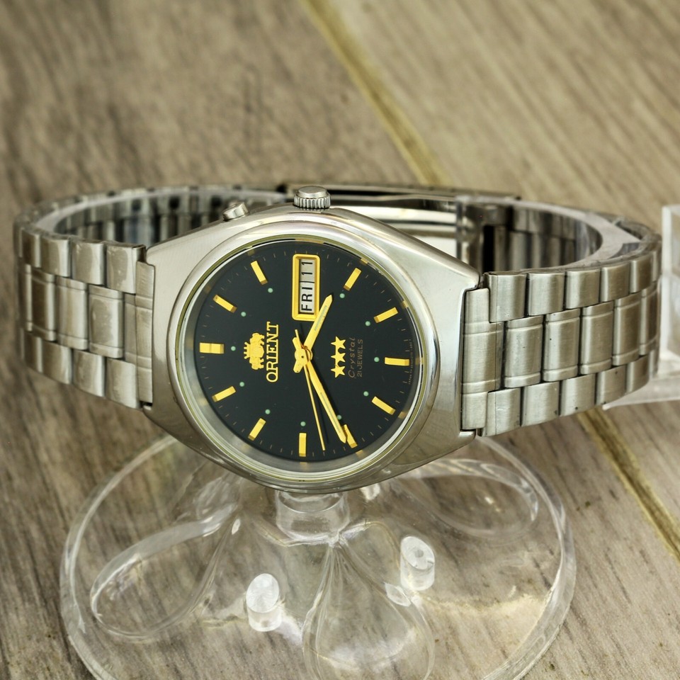 Orient 3 stars stainless steel automatic Japan wristwatch day/date Cal ...