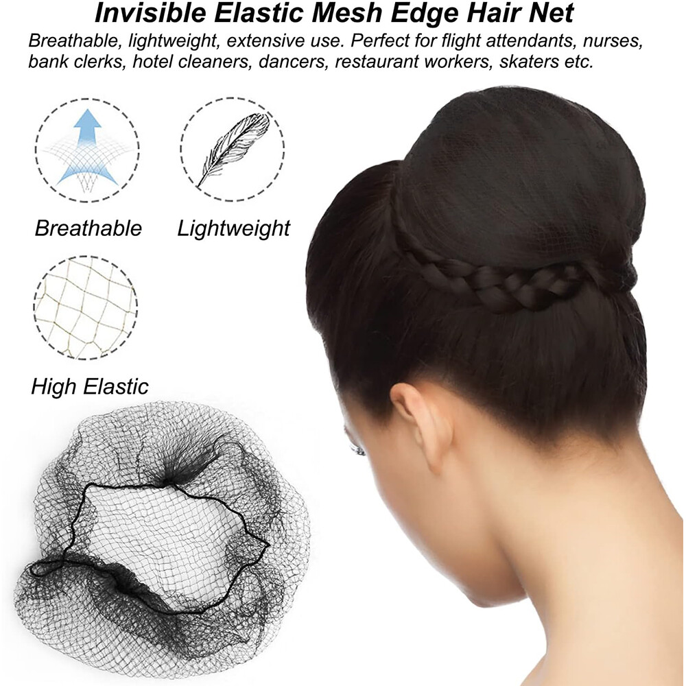 100pcs Black Invisible Hair Nets for Restaurant workers, Dancers, and ...
