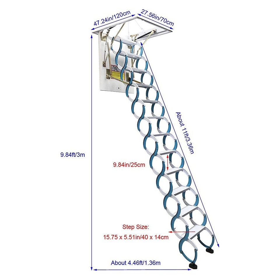 PreAsion® Ceiling Folding Loft Ladder 9.8ft Pulldown Retractable Attic ...