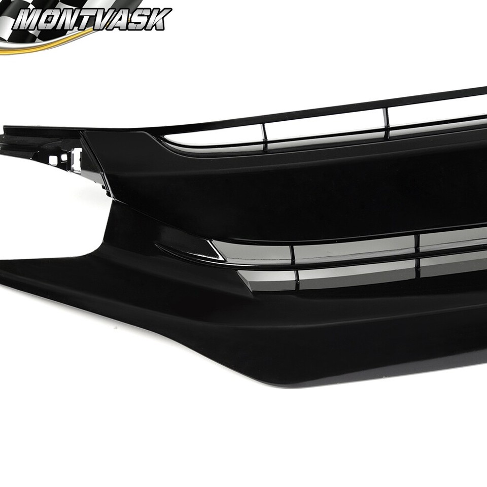 Front Hood Mesh Grille Glossy Black Fit For 16-21 Honda Civic 10th ...