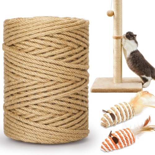262FT 6mm Sisal Rope with 2 Cat Toys Natural Jute for Cat Scratchers ...