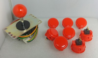 8 pcs Sanwa Genuine Buttons Vermilion & Joystick OBSF-30 Video Game ...