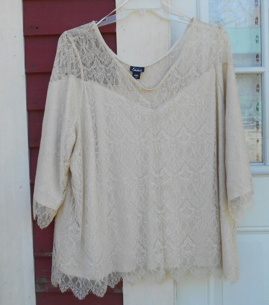Simply Emma Ivory 3/4 Sleeved Lace Overlay Lined Blou… - Gem