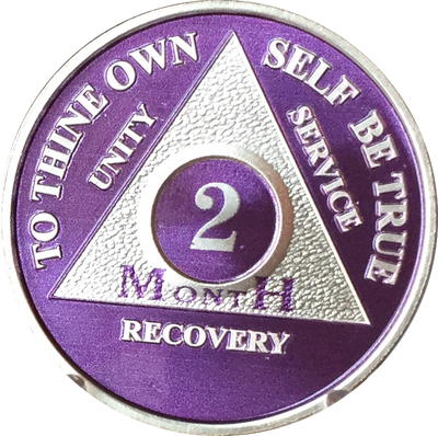 2 Month Purple Silver Plated AA Medallion 60 Day Chip Alcoholics ...