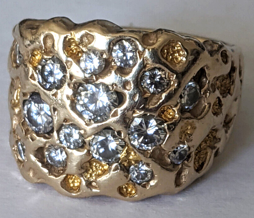 14K Men's Flush Set Natural Diamond Nugget Ring Size … - Gem