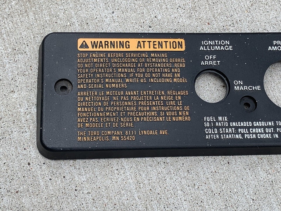 Toro CCR 2000 CCR 2400 38180 38181 38409 Snow Blower Control Panel Dash ...