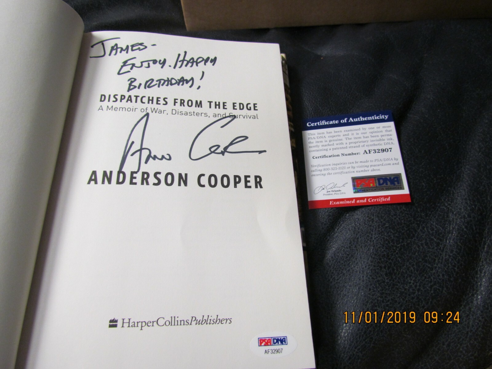Anderson Cooper Autographed Dispatches From the Edge Book PSA Certified ...