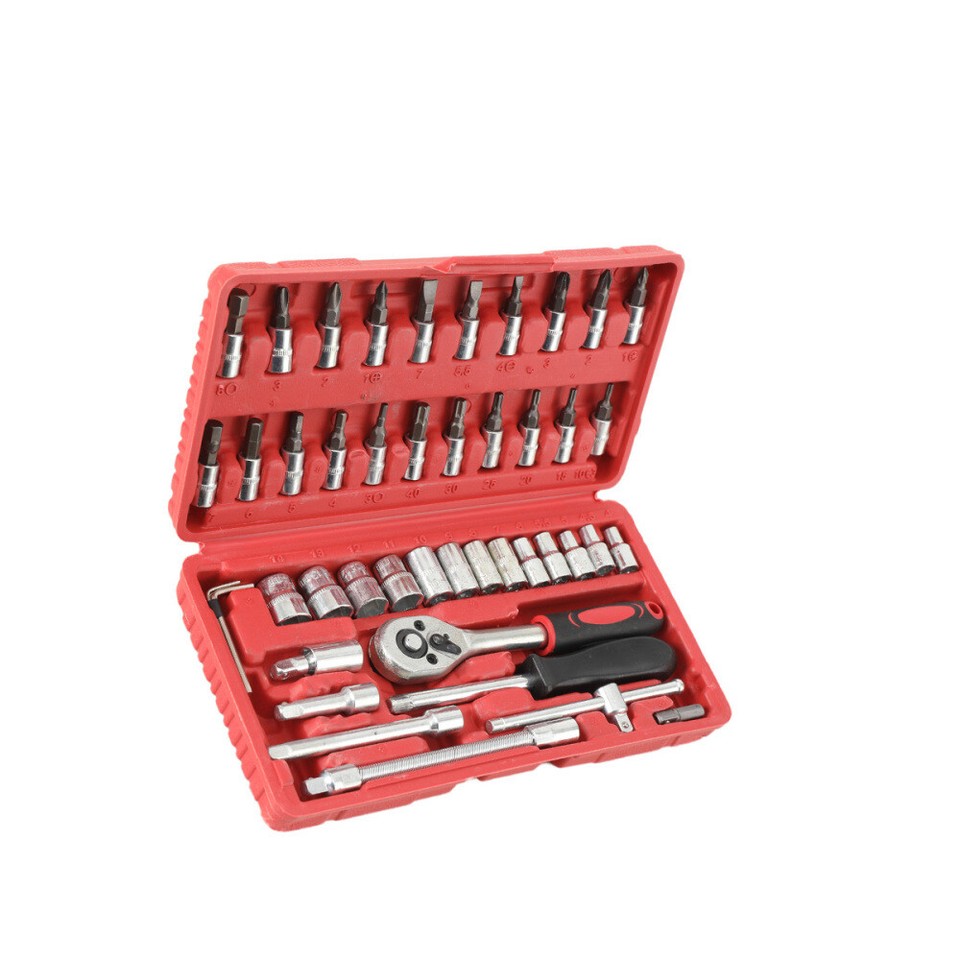 46 Pcs Socket Wrench Set 1/4" Drive Ratchet Metric Kit Garage Auto ...