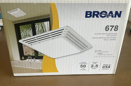 NOB Broan 678 Bathroom/Ceiling Ventilation Fan/Light Combo 50CFM Never ...