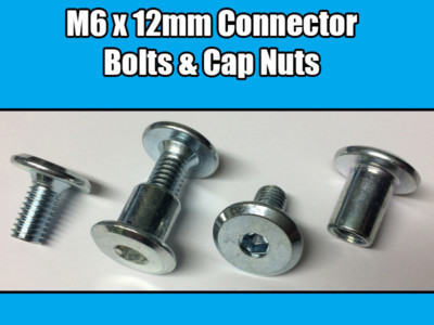 M6 x 12mm Furniture Connector Bolts & Nut Caps Allen Key Head Joint ...