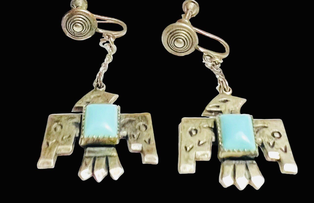 Fred Harvey Sterling Silver ThunderBird Turquoise Scr… - Gem
