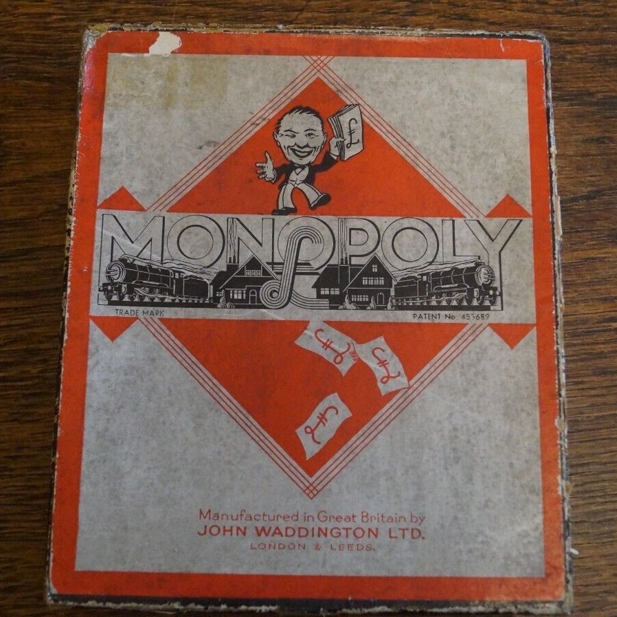 vintage waddingtons monopoly small black box with board cardboard cut ...