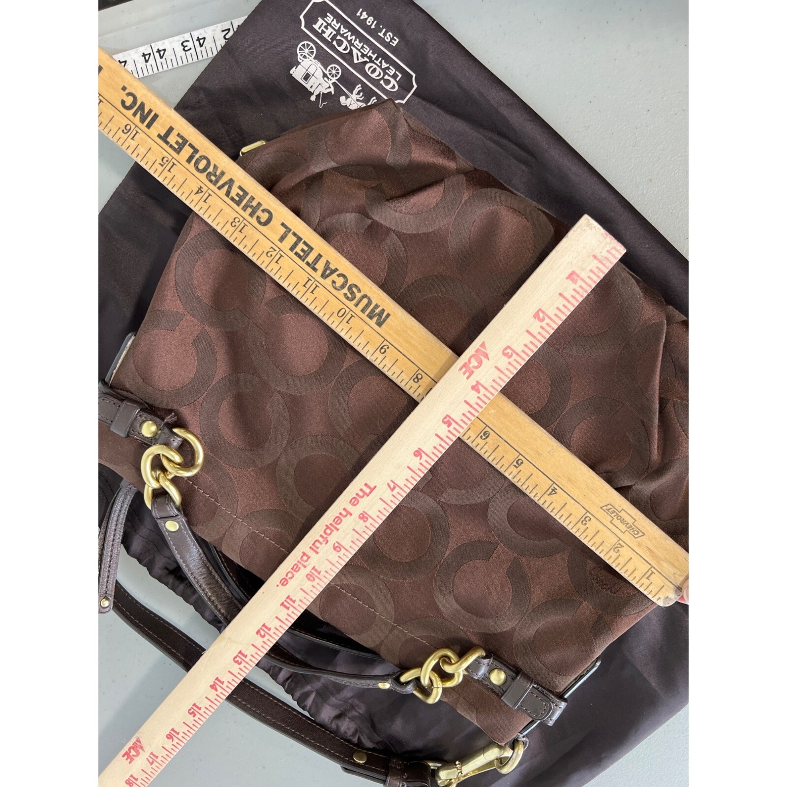 Coach Madison Brook Canvas Satchel Purse Tote Bag Brown Signature Gold ...