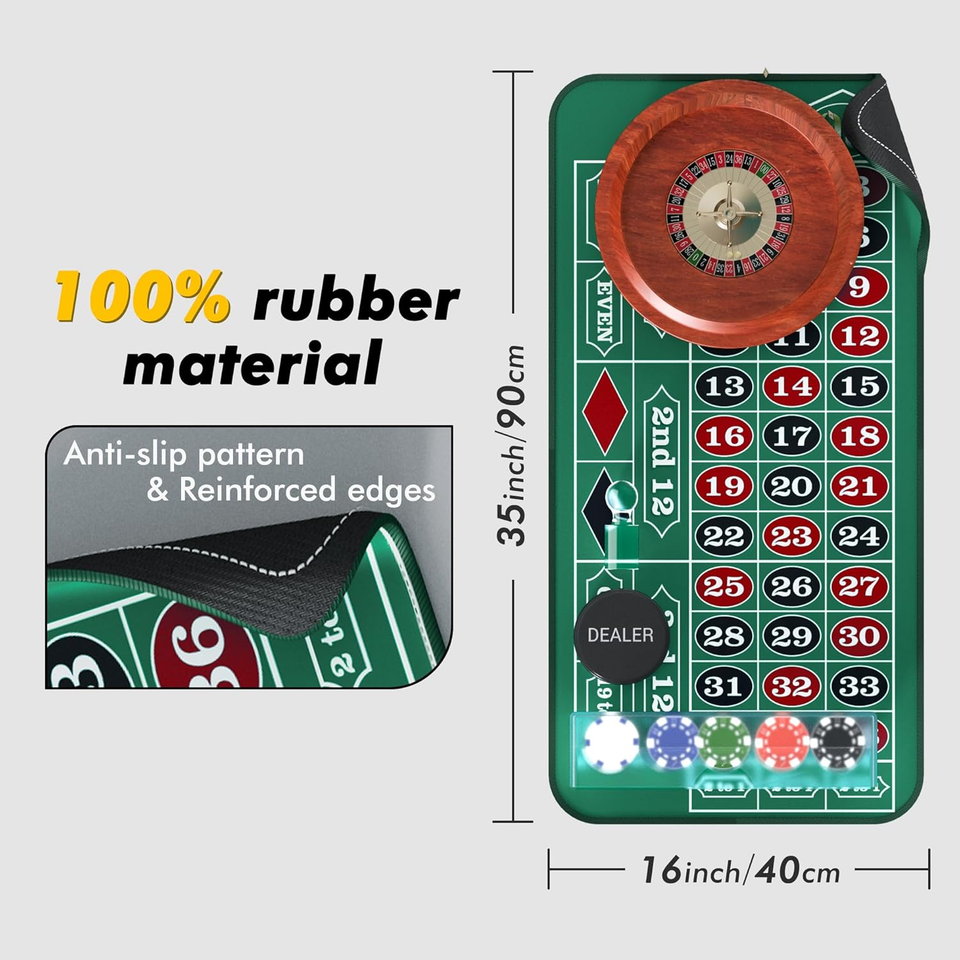 Roulette Mat Roulette Wheel Set for Adults with Rubber Roulette Table ...