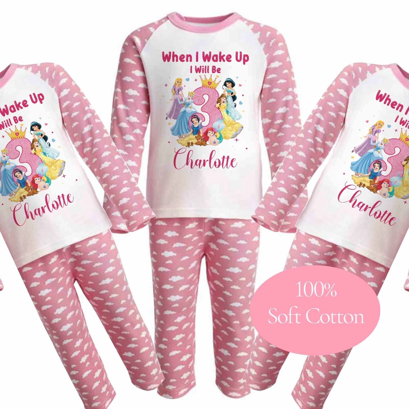 CHILDRENS Personalised BIRTHDAY Pjs*WHEN I WAKE UP * pink clouds ...