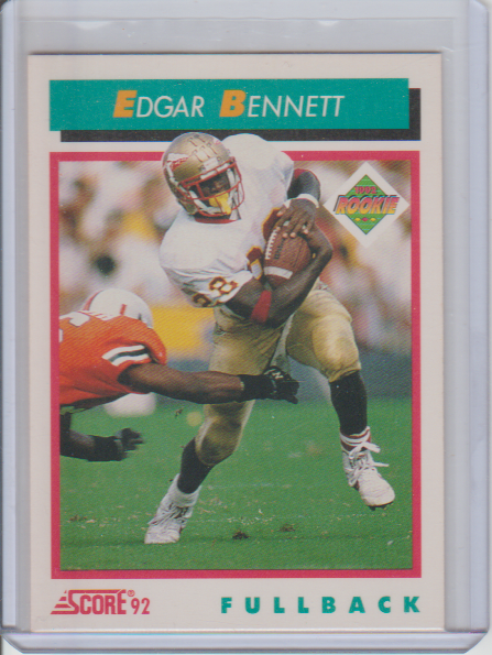 1992 Score Rookie #490 Edgar Bennett Green Bay Packers Florida State ...