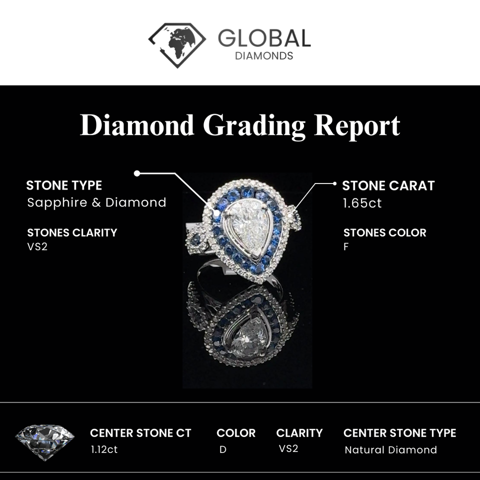 2.77CT D VS2 Natural Sapphire and Diamond Pear Engagement Ring 18K White Gold | eBay