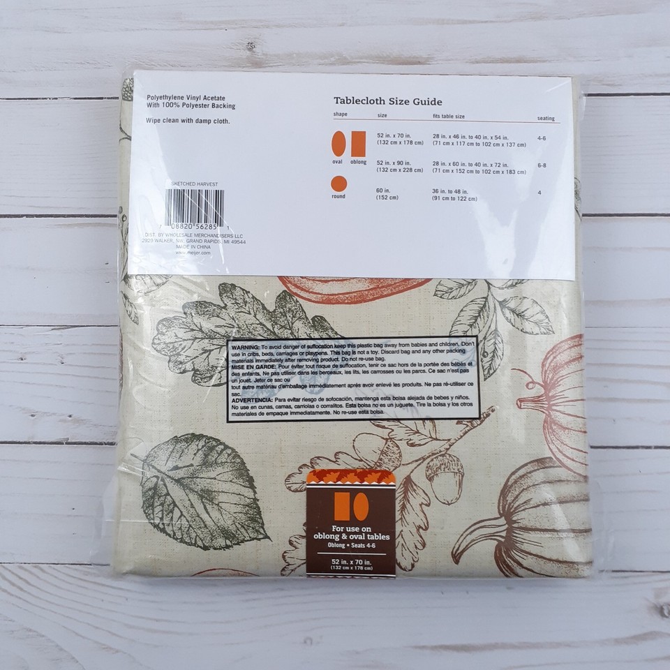 Vinyl Tablecloth Fall Pumpkins Leaves Acorns 52x70 | eBay