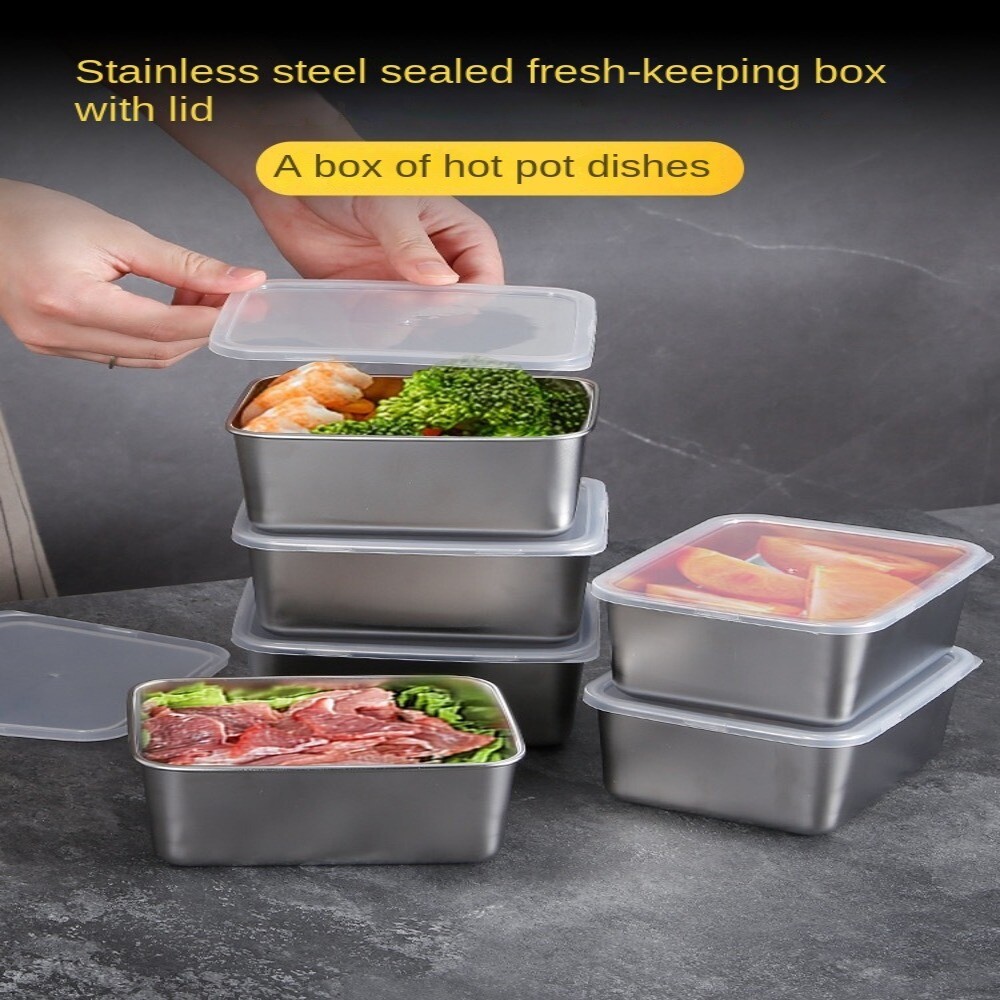 Stainless Steel Food Containers Rectangle Snack Container Kitchen ...