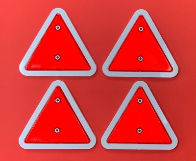 4 x Red Triangle Reflectors White Edge for Fence,Posts,Garden Walls ...