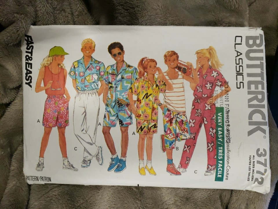 Butterick Girl/Boy Pattern #3772~Loose Fit Shirt/Tank Top/Shorts/Pants ...