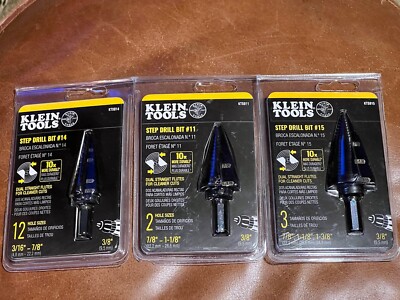 KLEIN Tools 3 Pc Step Drill Bit Set Lot KTSB11, KTSB14 ,KTSB15 New In ...