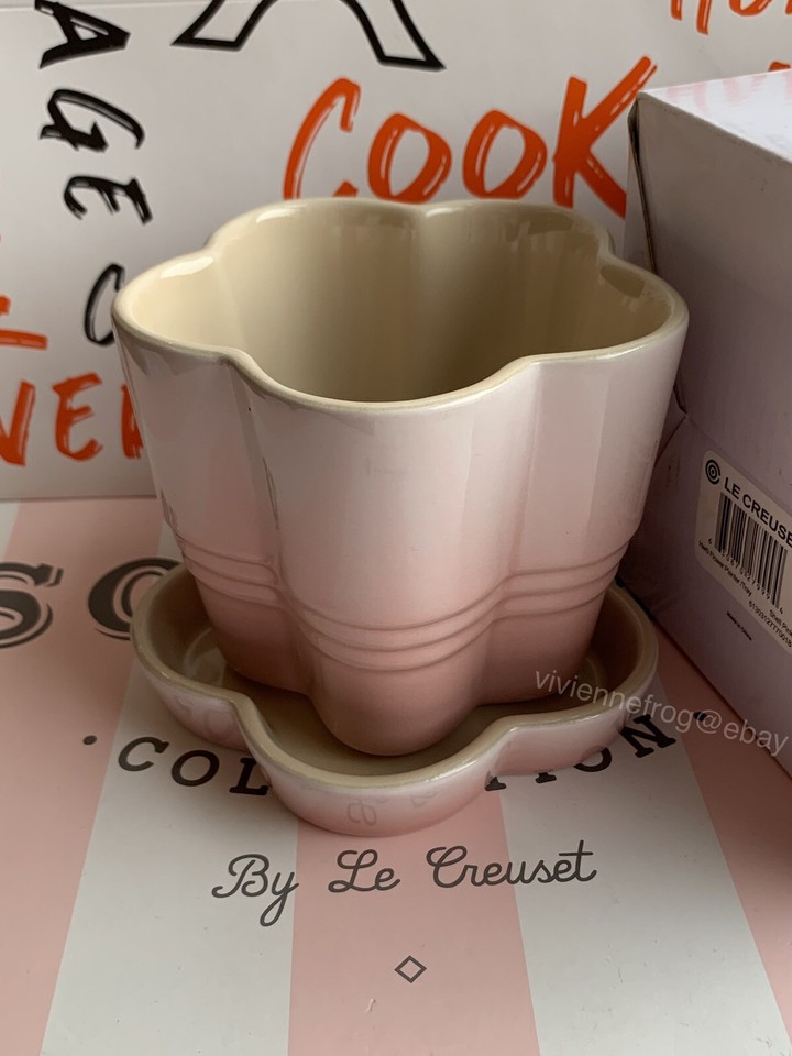 LE CREUSET SHELL PINK FLOWER SHAPE HERB PLANTER RARE LIMITED STONEWARE ...