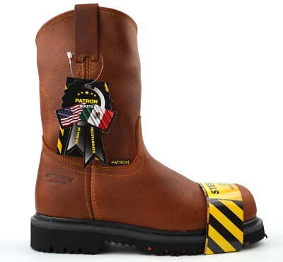 MEN'S WORK BOOTS STEEL TOE PULL ON ROUND TOE SAFETY BROWN GENUINE ...