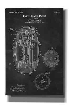 Epic Graffiti "Hand Grenade Blueprint Patent Chalkboard" Giclee Canvas ...